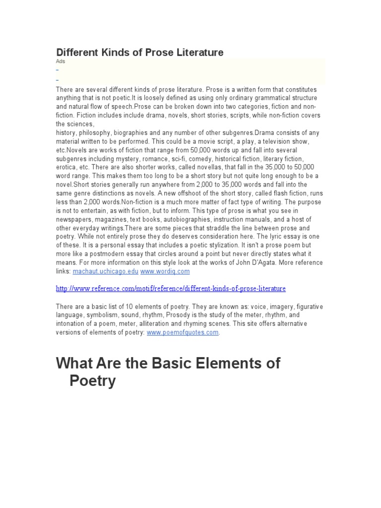 Different Kinds of Prose Literature | PDF | Poetry | Rhyme