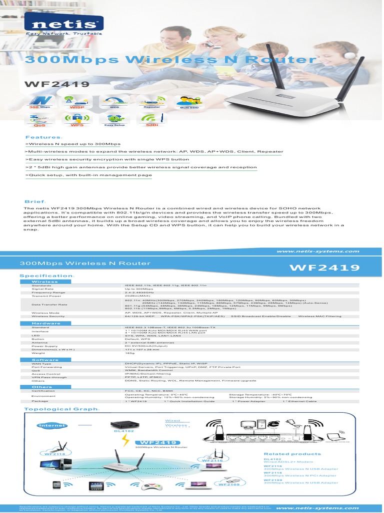 Netis Wireless WF2419 Datasheet V1.0 | PDF | Ieee 802.11 | Wireless Lan
