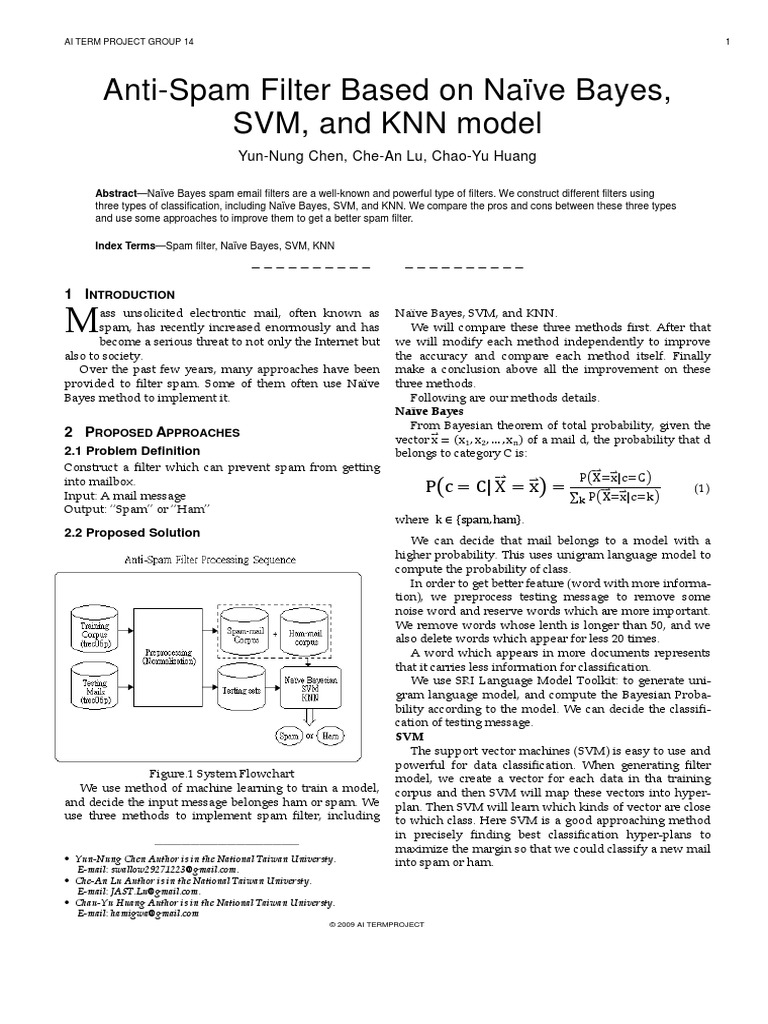 Anti-Spam Filter Based On Naïve Bayes, SVM, and KNN Model | PDF | Statistical Classification ...