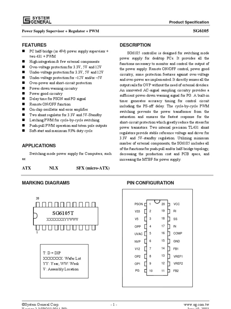 SG6105D Data sheets | Electronic Circuits | Power Supply