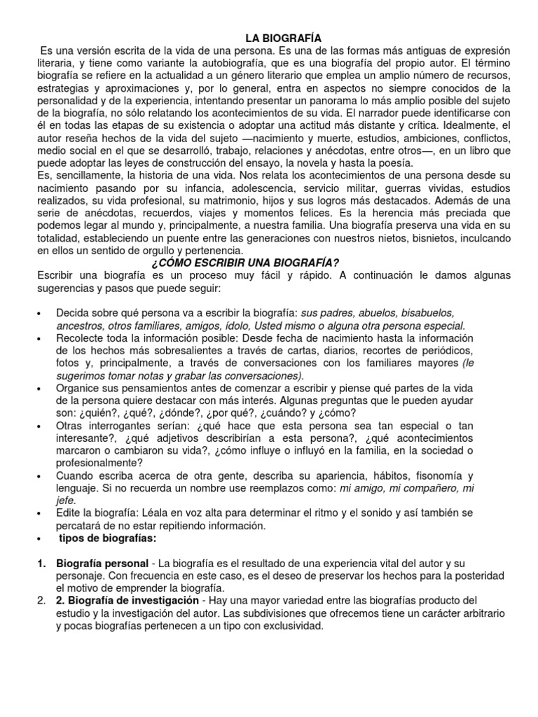 Cómo escribir una biografía fácil | PDF | Diccionario | Biografía