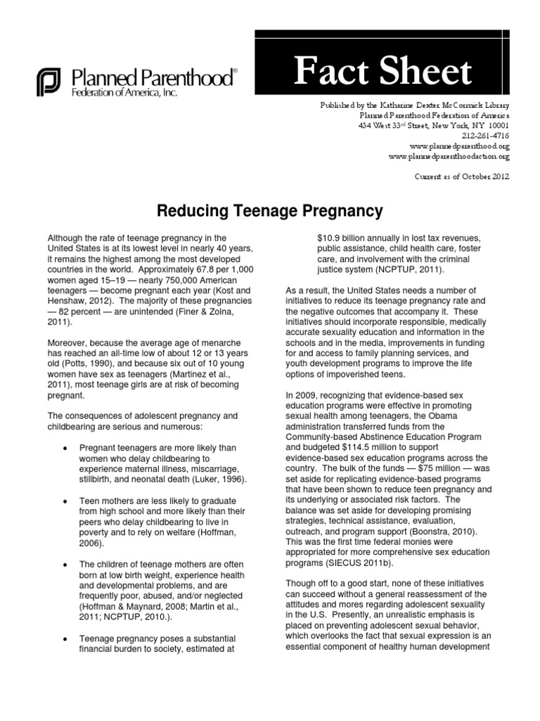 Reducing Teenage Pregnancy | PDF | Sex Education | Birth Control