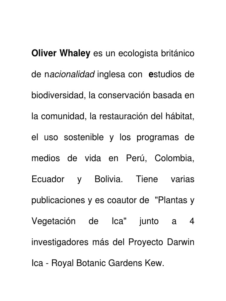 Oliver Whaley Es Un Ecologista Británico | PDF | Conservación del medio ...