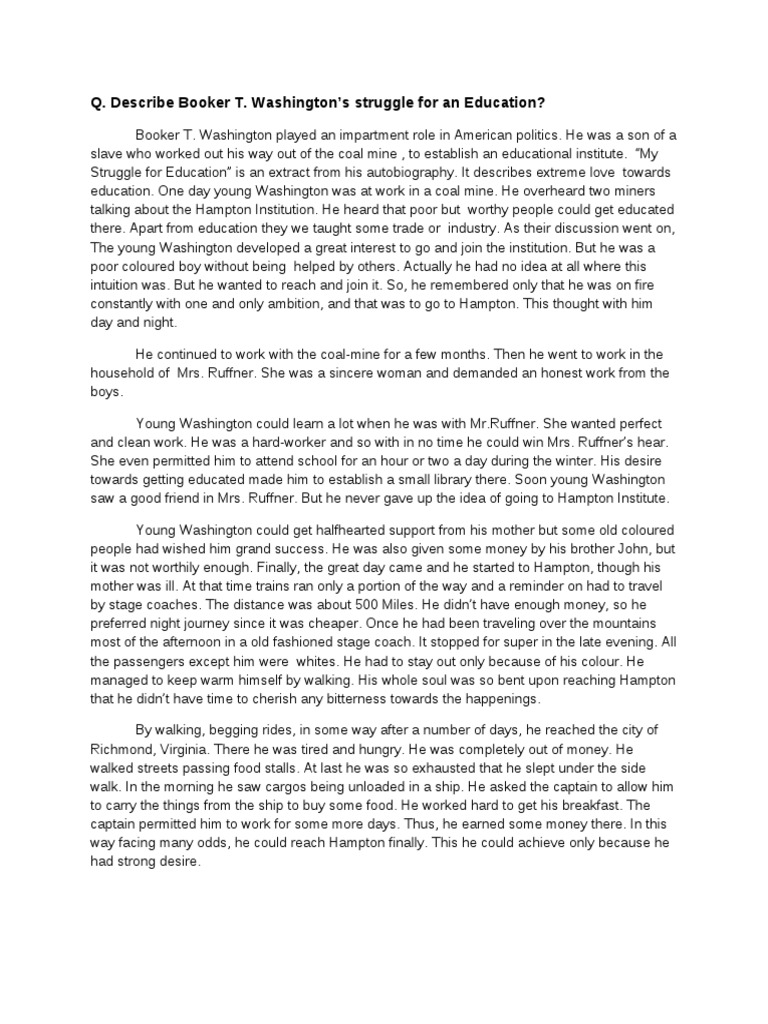 Q. Describe Booker T. Washington's Struggle For An Education? | PDF