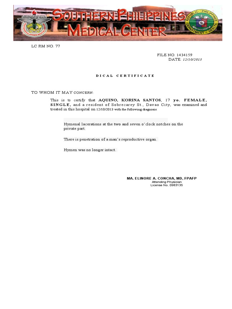 Medico-Legal Certificate Sample | PDF