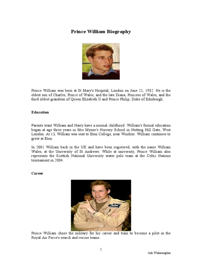 Prince William Biography | PDF | Mountbatten Windsor Family | House Of ...