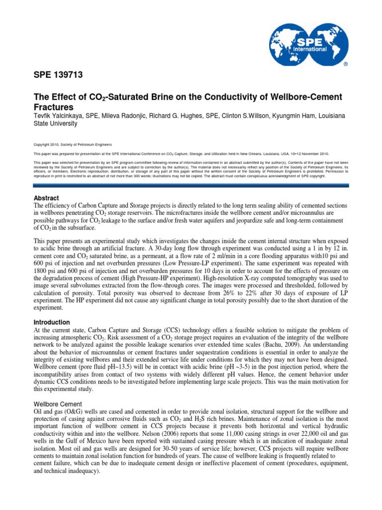 Effect of Co2 Saturated Brine On The Conductivity of Wellbore-Cement ...