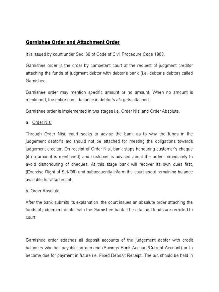 Garnishee Order and Attachment Order | Credit (Finance) | Private Law