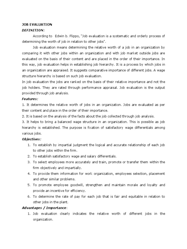 Definition:: Job Evaluation | PDF | Business