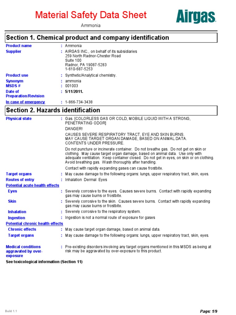 Msds Ammonia | PDF | Dangerous Goods | Firefighting