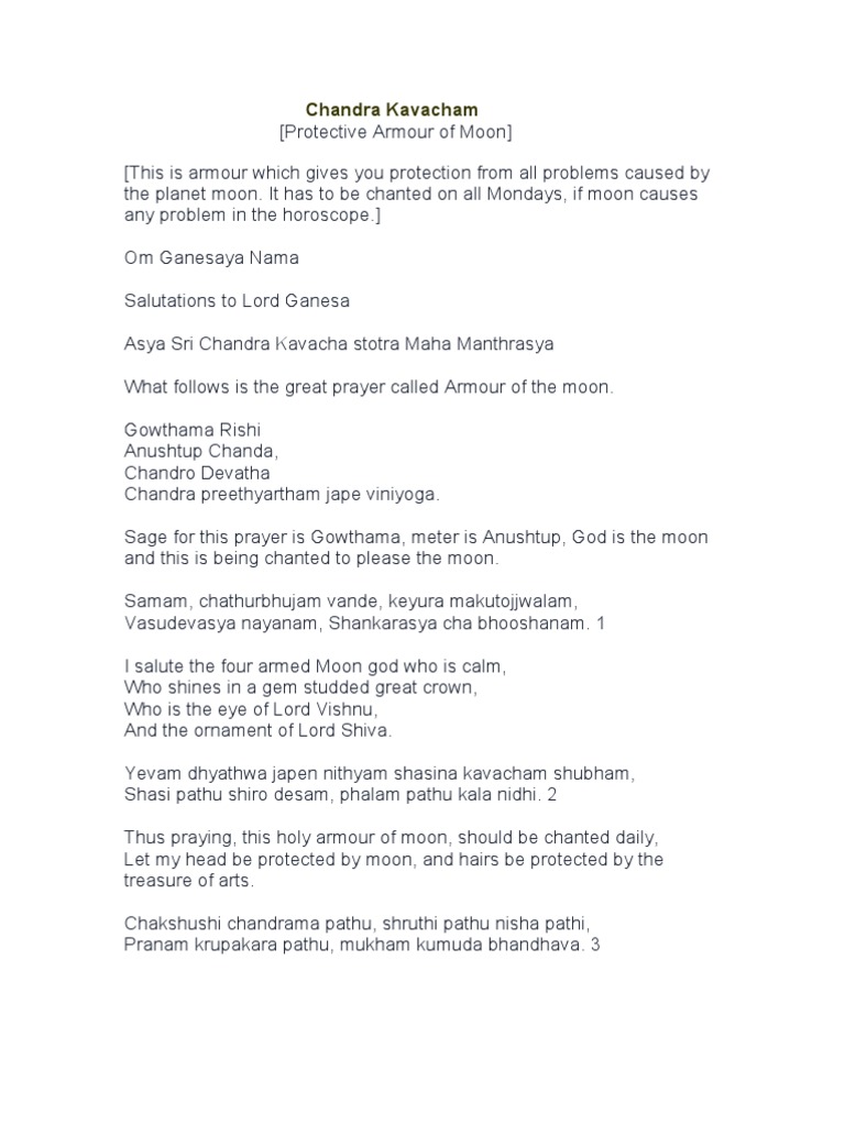 Chandra Kavacham | PDF | Hindu Gods | Hindu Mythology