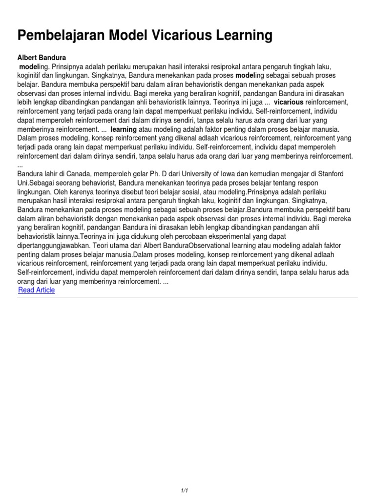 Pembelajaran Model Vicarious Learning | PDF