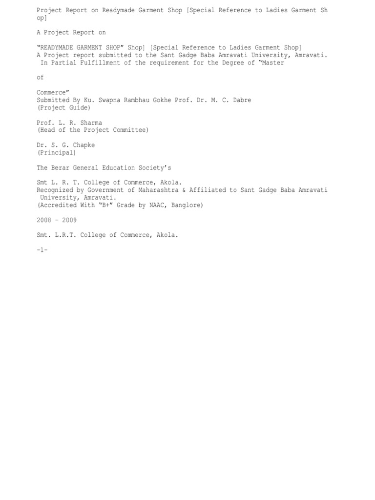 Readymade Garment Shop Project Report | PDF | Fashion | Experiment