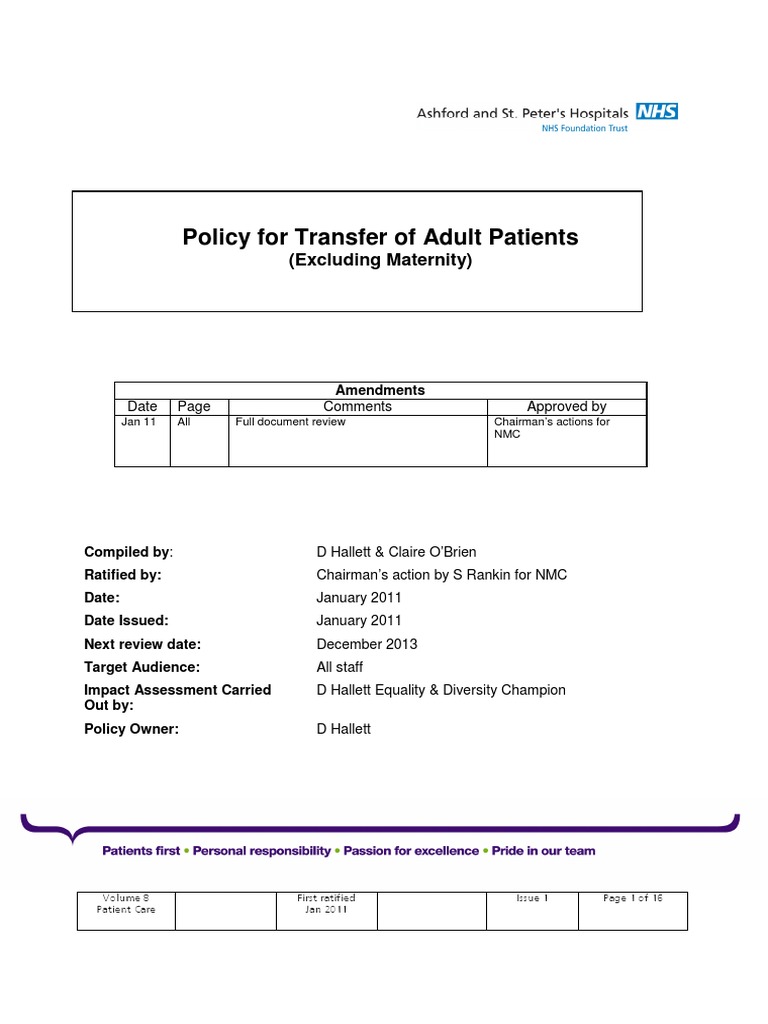 1624 - Corporate Transfer Policy | PDF | Emergency Department | Nursing