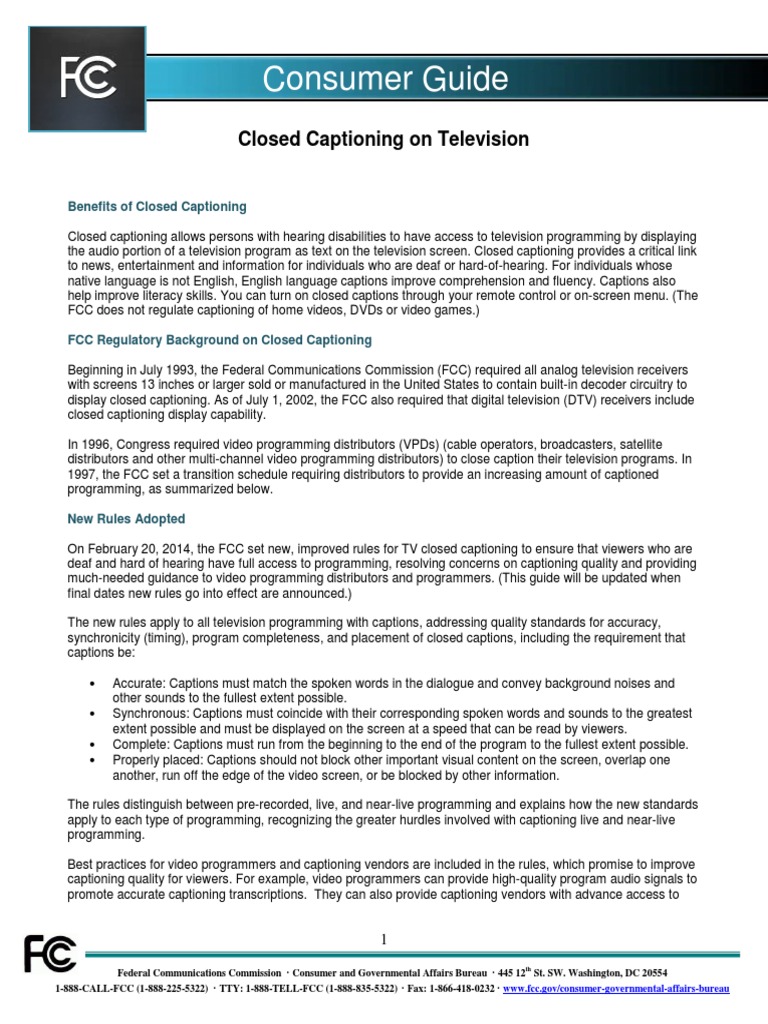 Guide to Closed Captioning Rules & Benefits | PDF | Federal ...