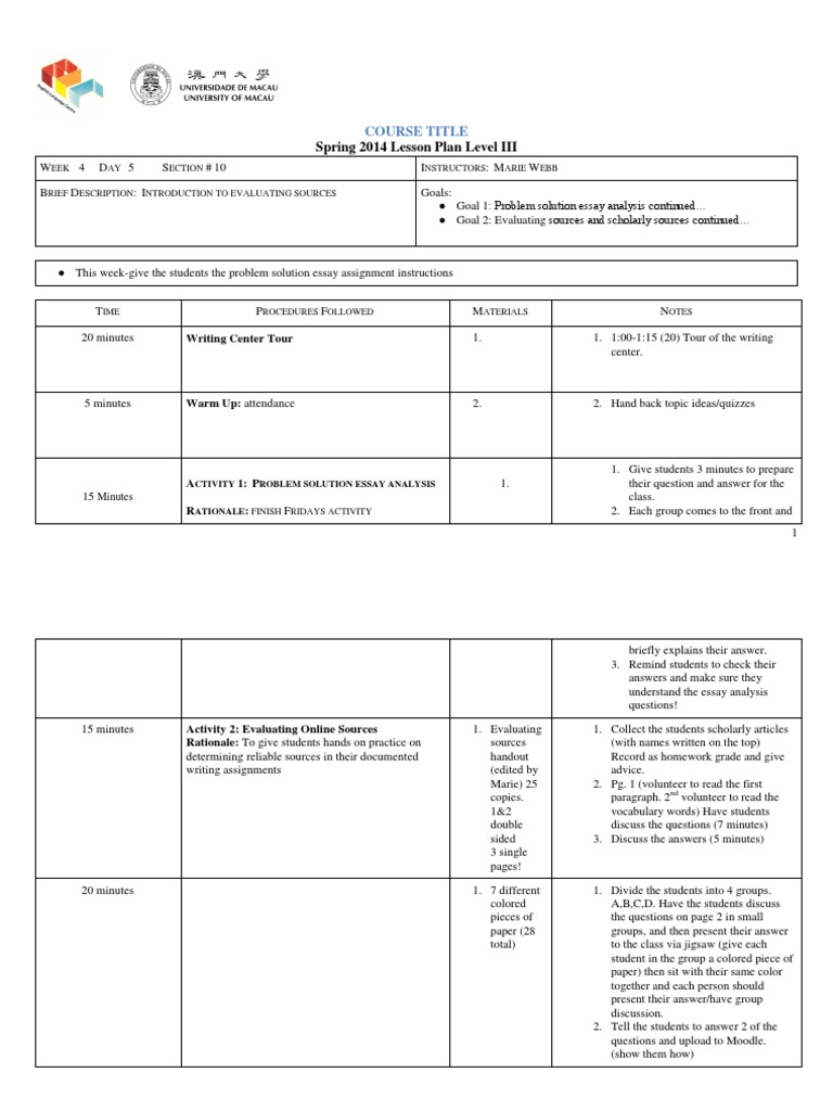 Evaluating Sources Lesson Plan | PDF | Textbook | Essays