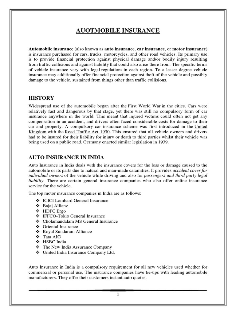 A Comprehensive Overview of Automobile Insurance: History, Coverage ...