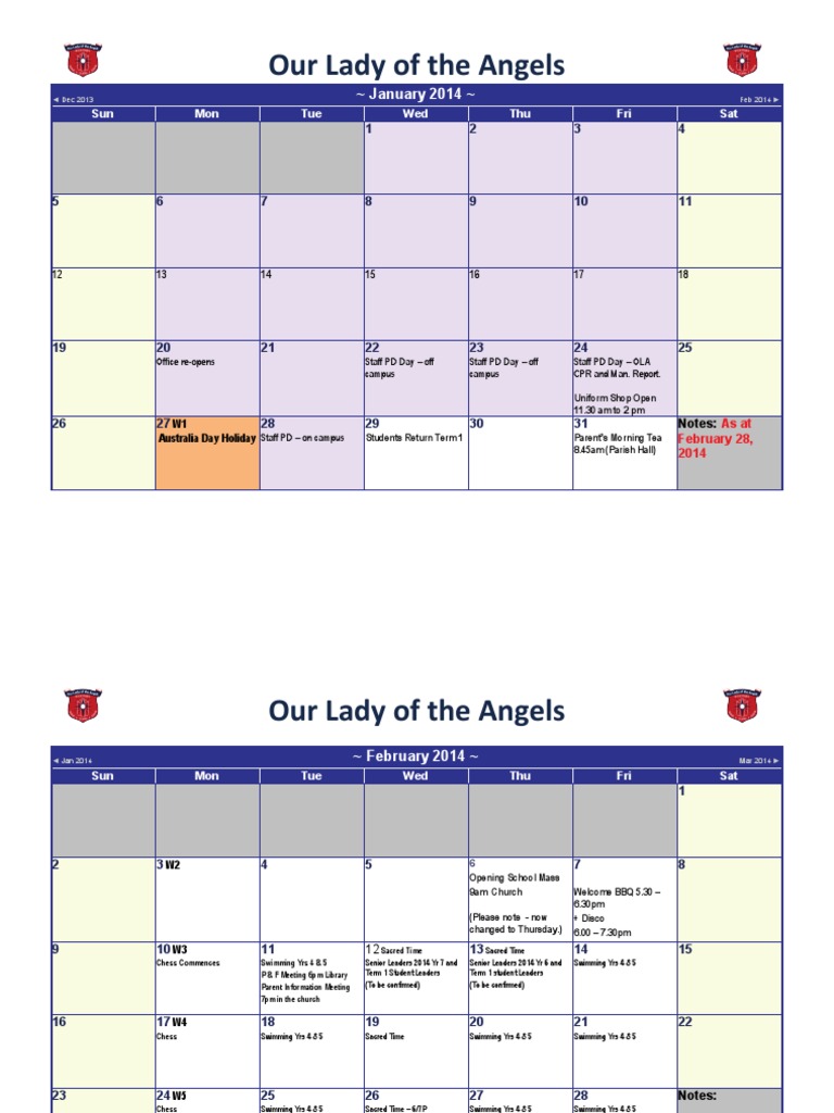 Year 2 Calendar | PDF | Leisure | Sports