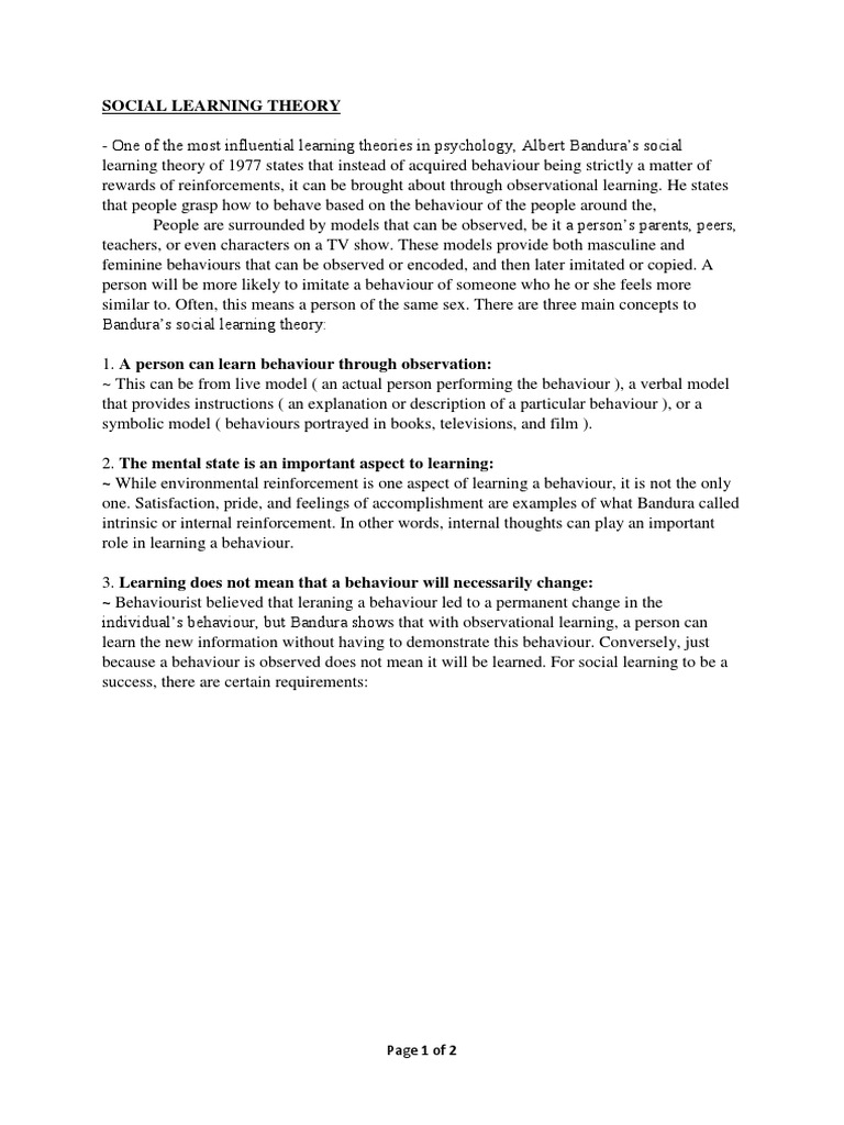 Social Learning Theory | PDF | Behaviorism | Learning