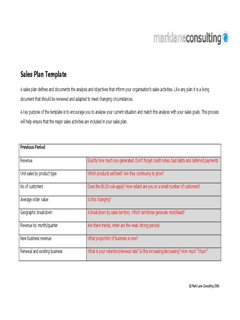 Template Sales Plan | PDF | Sales | Strategic Management