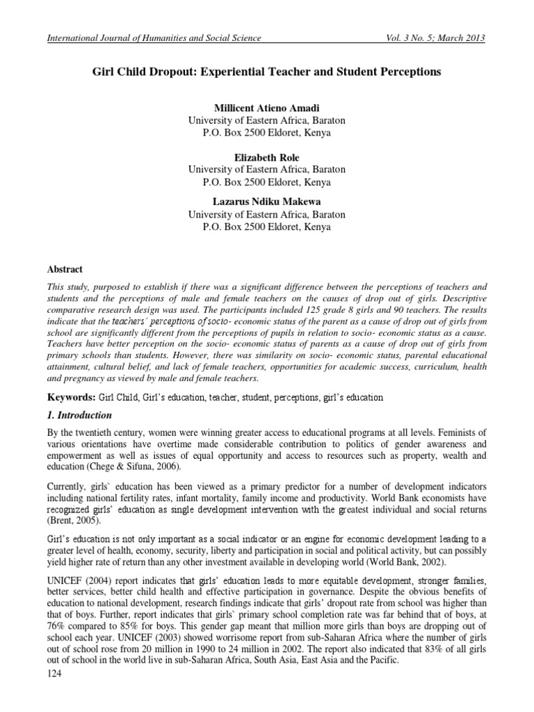 Girl Child Dropout Experiential Teacher and Student Perceptions | PDF ...