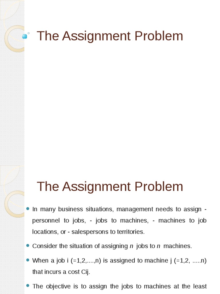 Assignment Problem | PDF | Business | Economies