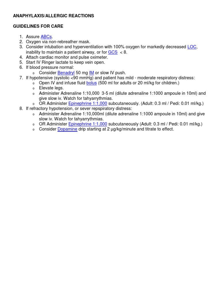 Anaphylaxis Care Guidelines | PDF | Wellness