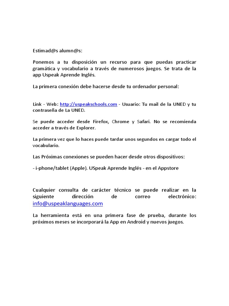 Instrucciones Uspeak PDF | PDF