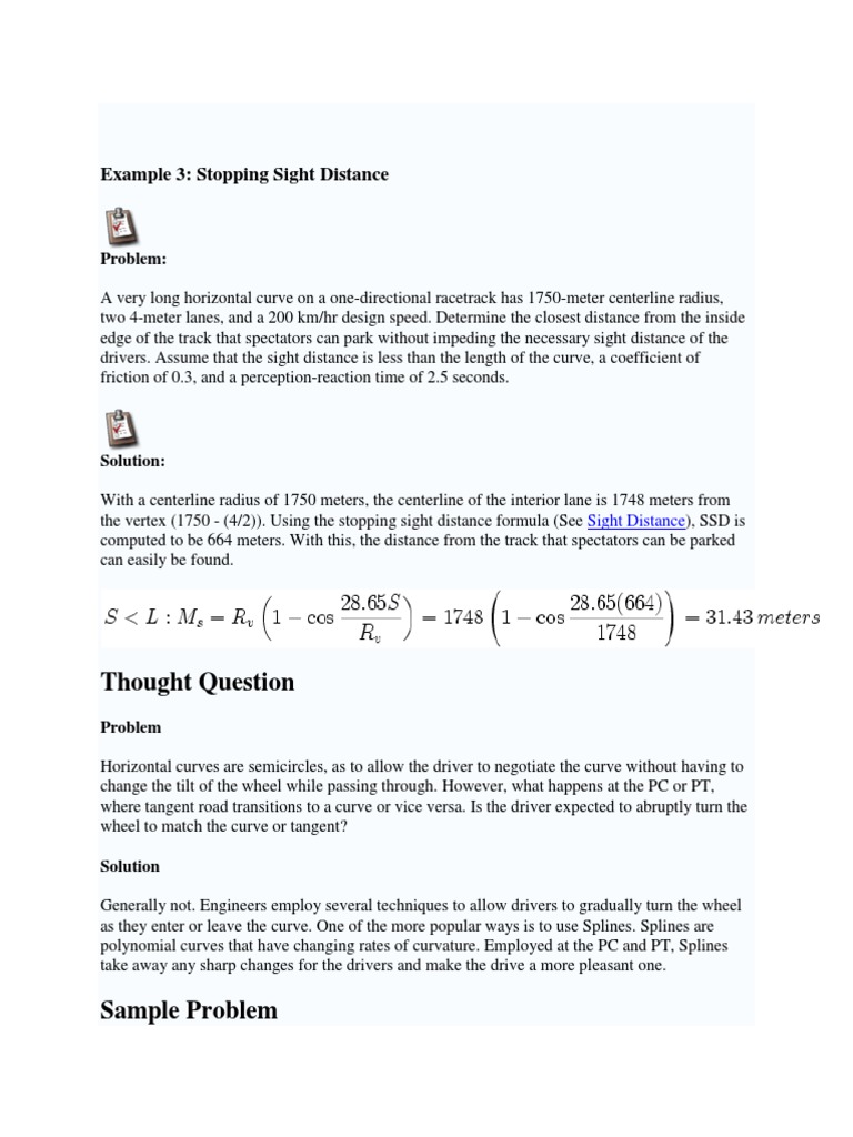 Thought Question: Example 3: Stopping Sight Distance | PDF