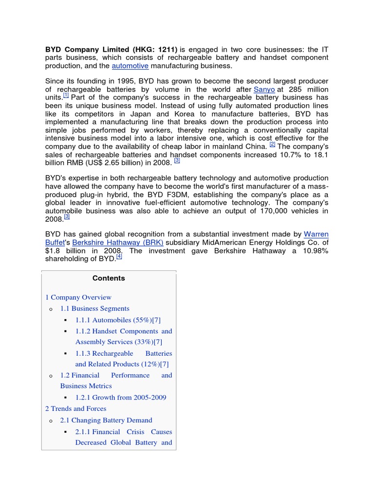 BYD Company Limited | PDF | Electric Vehicle | Car