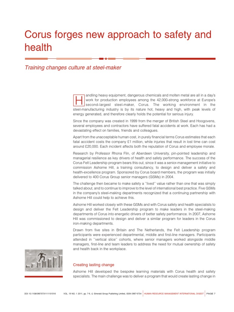 02 - Corus Forges New Approach To Safety and Health | PDF | Leadership | Occupational Safety And ...
