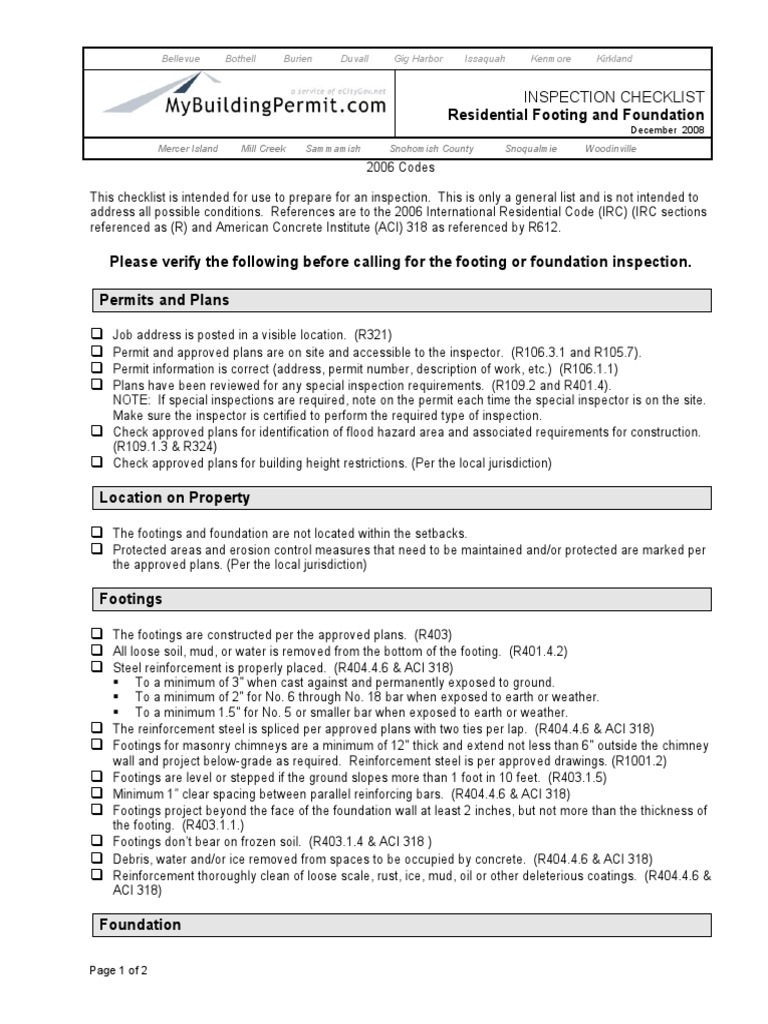 Residential Foundation Inspection Checklist | PDF | Basement | Wall
