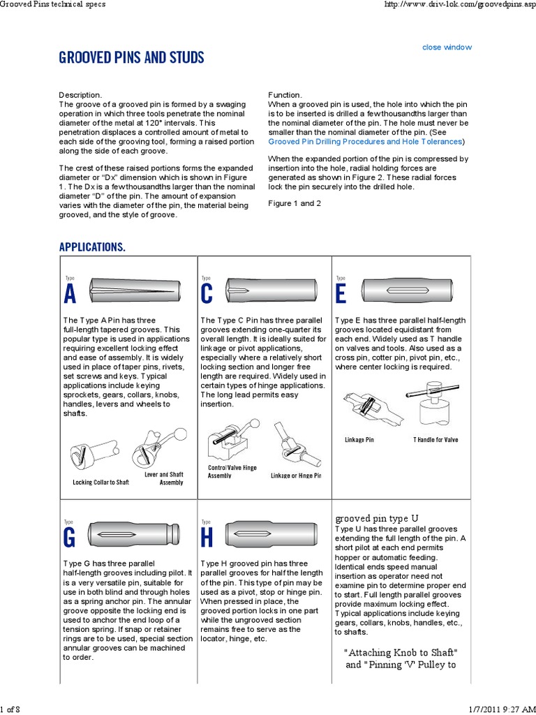 Grooved Pins Technical Specs | PDF | Heat Treating | Metalworking