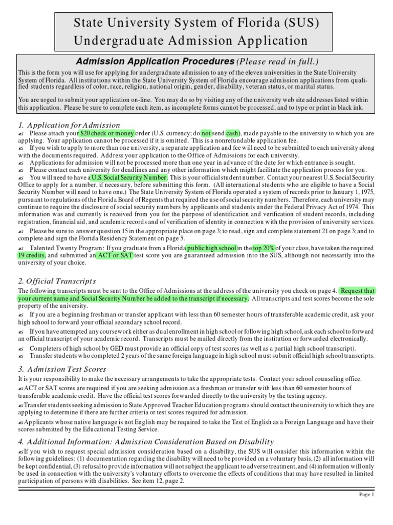 State University System of Florida (SUS) Undergraduate Admission ...