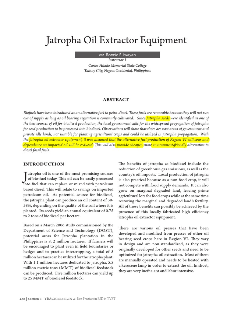 Jatropha Oil Processing Plant Insights | PDF | Biodiesel | Biofuel