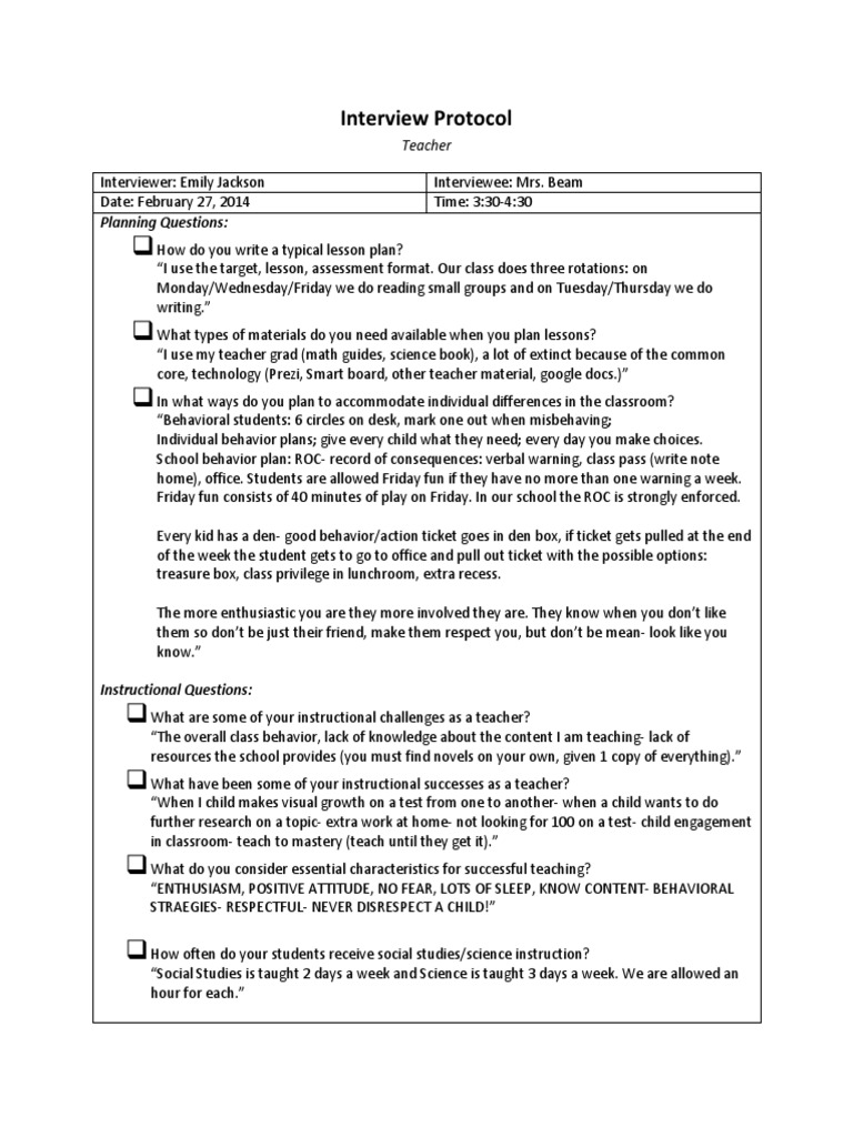 Interview Protocol Pdf Classroom Management Classroom