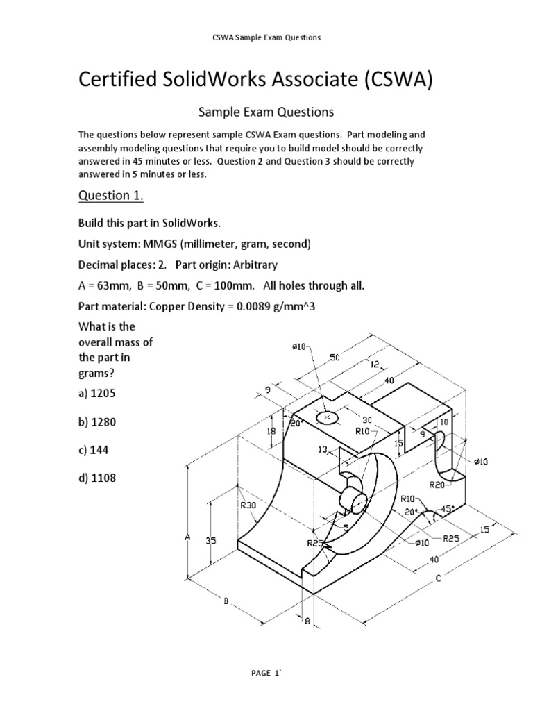Certified Solidworks Associate (Cswa) : Sample Exam Questions | PDF