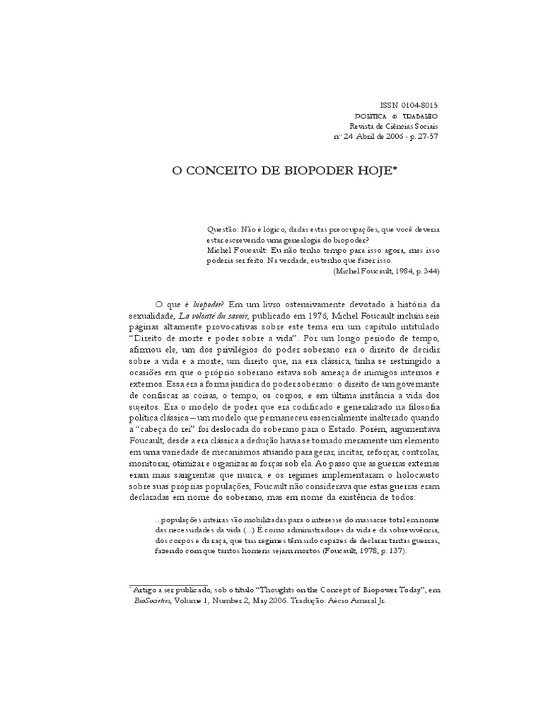 O Conceito de Biopoder Hoje | PDF | Michel Foucault | Humano