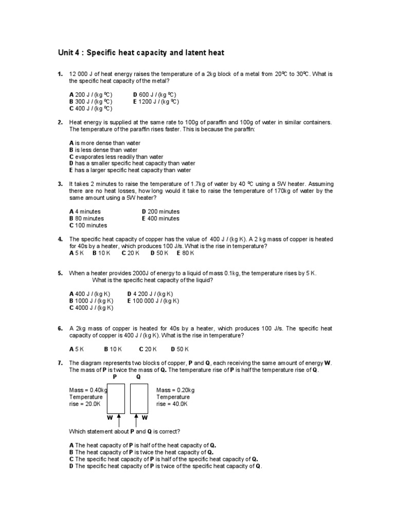 Unit 4 Specific Heat Capacity and Latent Heat 1 | PDF | Heat Capacity ...