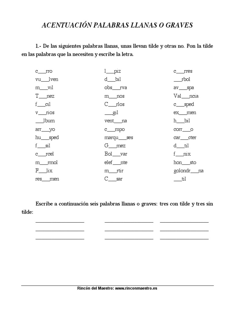 Acentuación Palabras Llanas o Graves | PDF