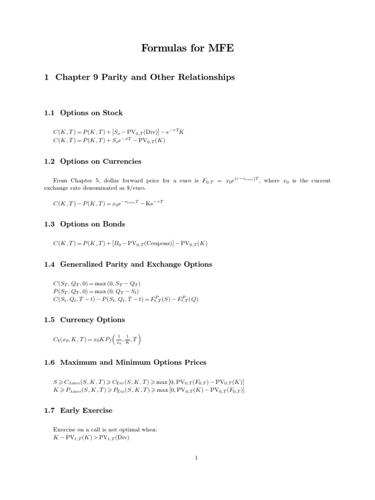 Formulas For The MFE Exam | PDF | Greeks (Finance) | Option (Finance)