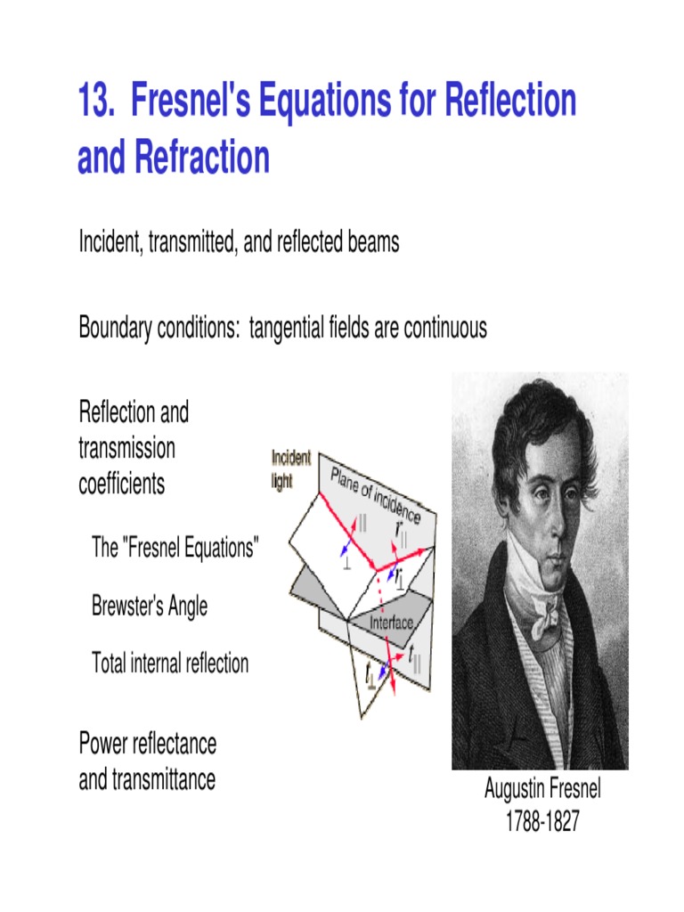 Fresnel's Equations For Reflection and Refraction: Incident ...