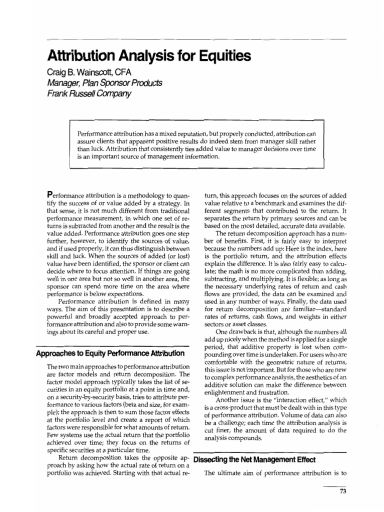 Attribution Analysis For Equities: Craig B. Wainscott, CFA | PDF ...