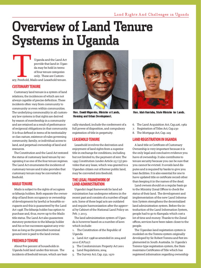 Overview and Challenges of Land Sector in Uganda | PDF | Leasehold ...