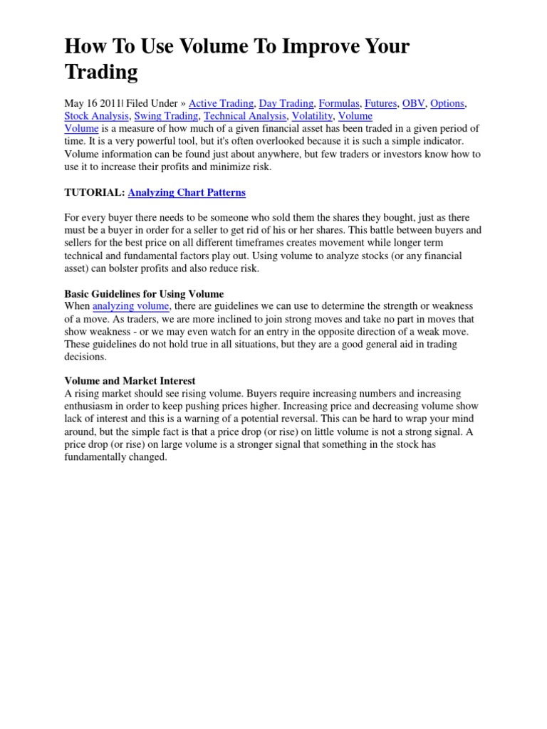Volume Analysis for Trading Success | PDF | Futures Contract | Market Trend