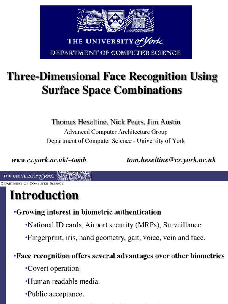 Three-Dimensional Face Recognition Using Surface Space Combinations | PDF | Biometrics | 3 D ...