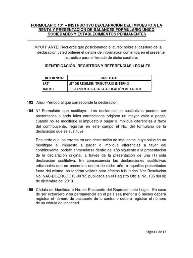 Instructivo Impuesto a la Renta 101 | PDF | Impuesto sobre la renta ...