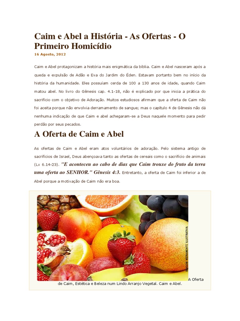Caim e Abel A História | PDF | Caim e Abel | Cristianismo