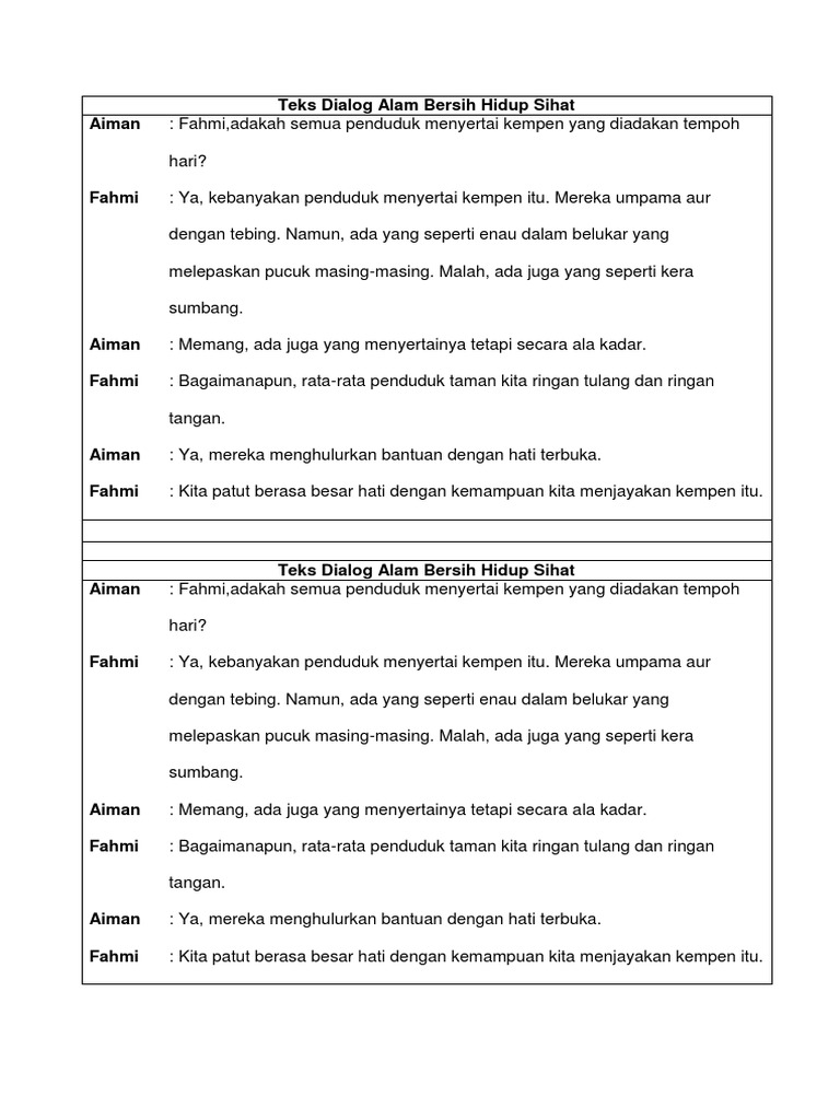 Teks Dialog Alam Bersih Hidup Sihat | PDF