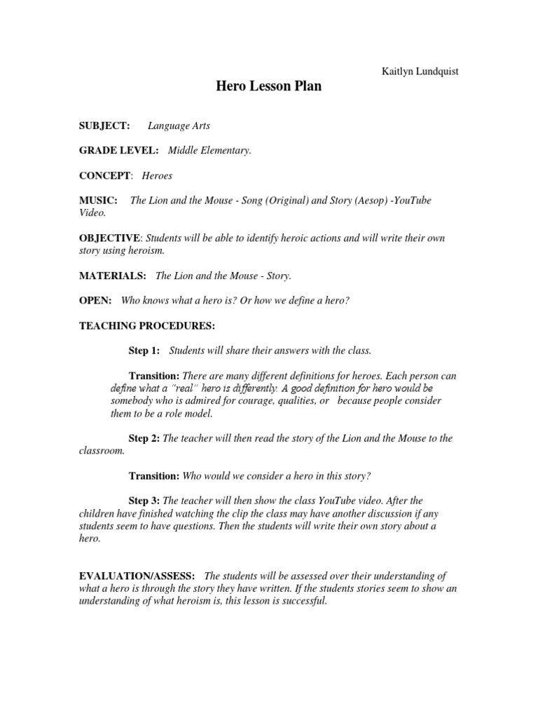 Hero Lesson Plan | PDF | General Fiction